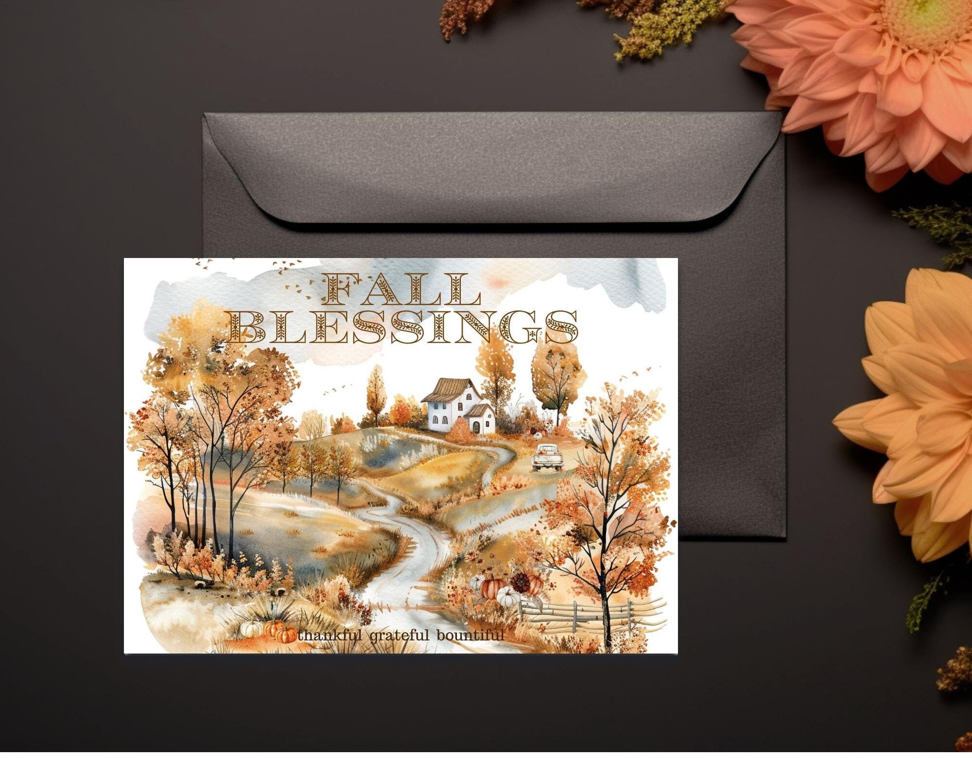 Fall Blessings, Printable 5x7 Inch Card Thankful, Grateful, Bountiful ...