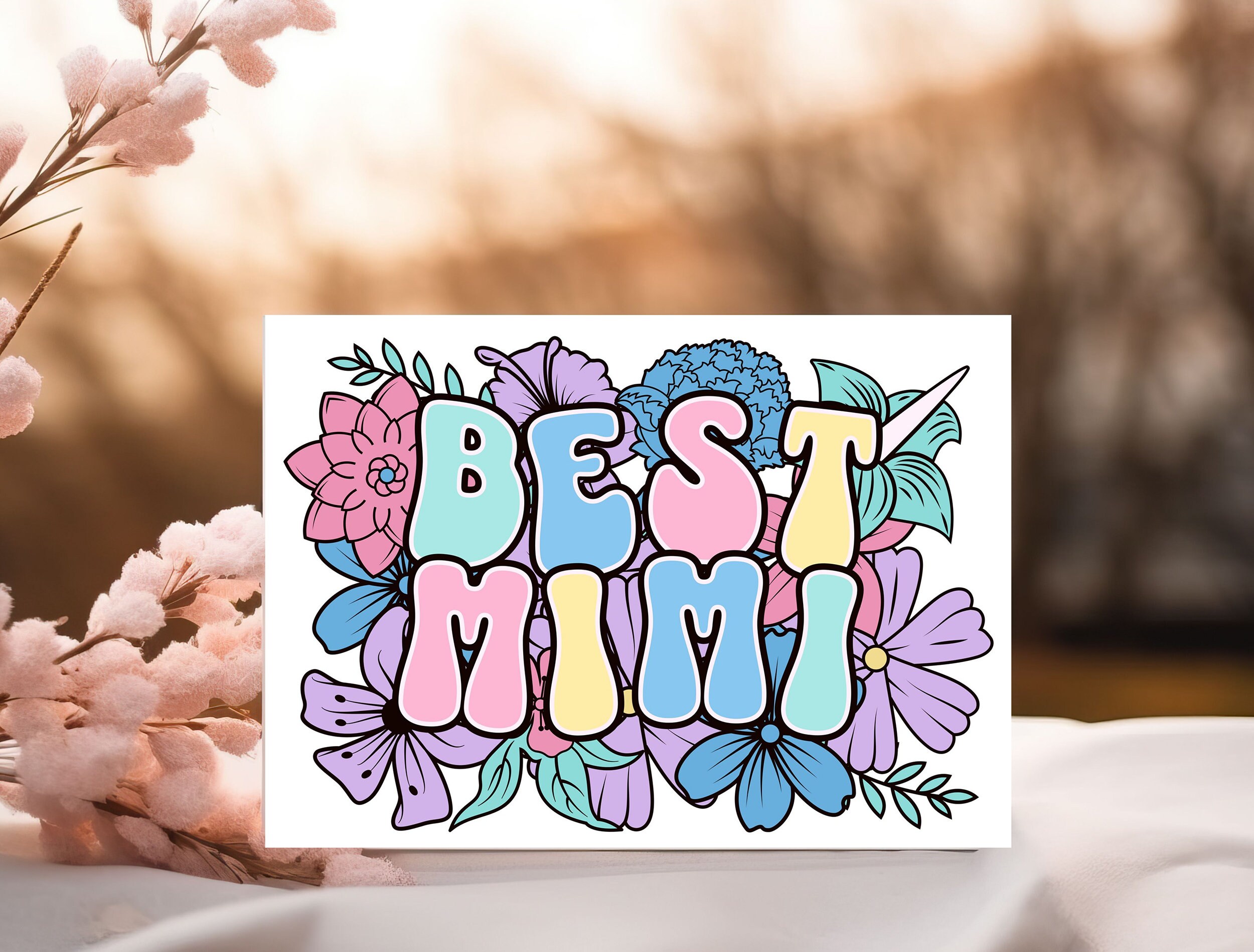 Printable Coloring Card for Mimi, Best Mimi Flower Card, 5x7 Inch Print ...