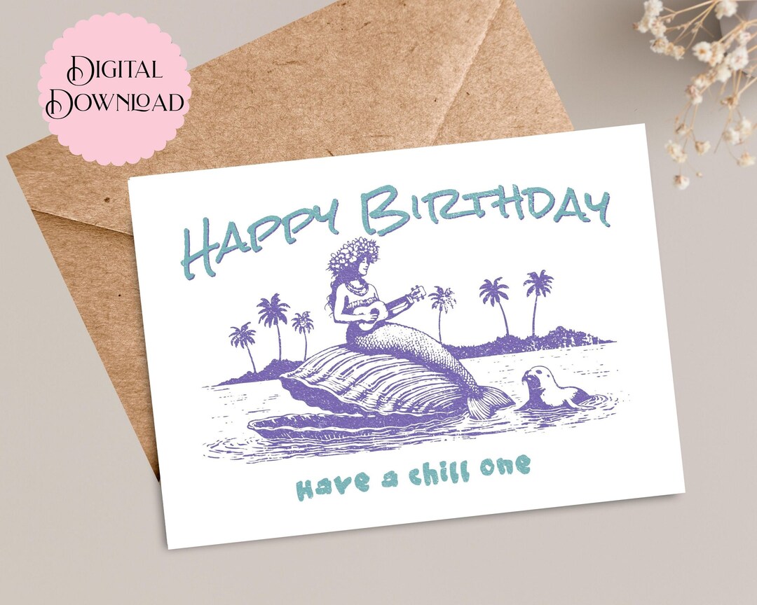 Mermaid Ukulele Birthday Card: Island Theme (5x7 Inch Printable) - Etsy