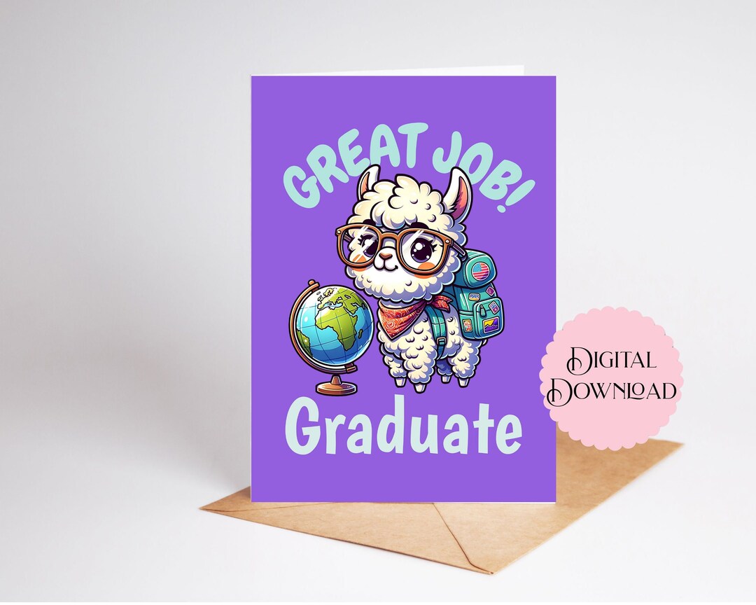 Printable Alpaca Graduation Card, 5x7 Inch Card for Alpaca Lover, Kids ...