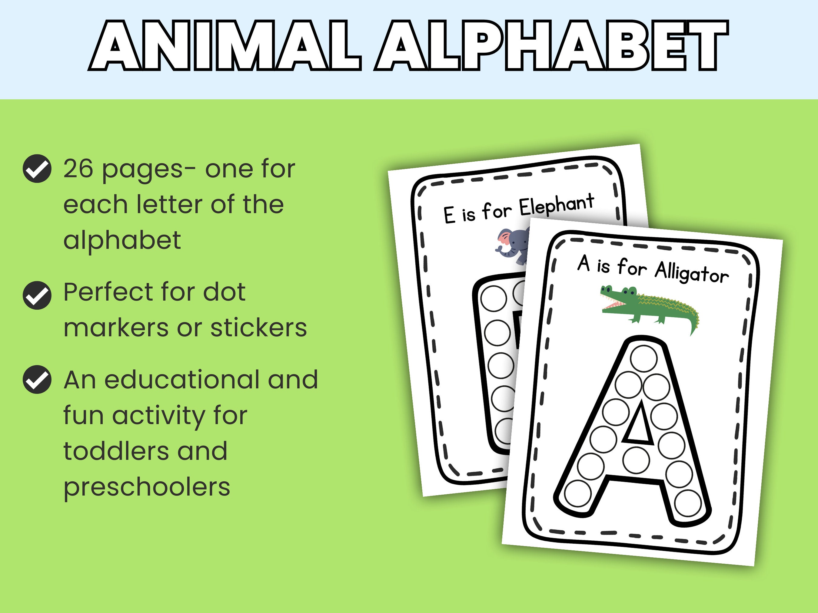 26 Animal Alphabet Worksheet Coloring Pages | Dot Marker Activity Pages ...