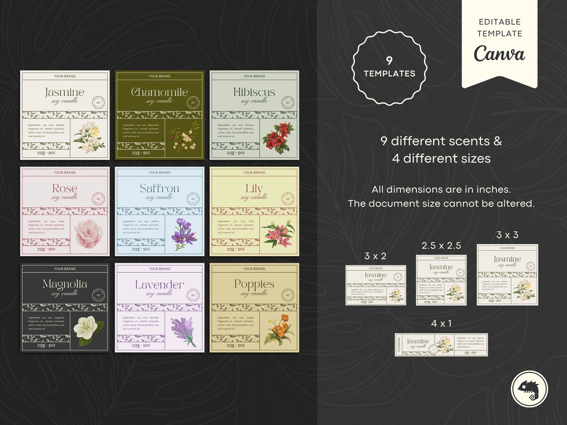 Printable Candle Label Canva Template, Flower Candle Label Bundle, Custom Label Template ...