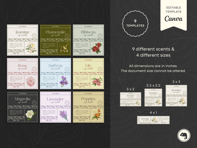 Printable Candle Label Canva Template, Flower Candle Label Bundle ...