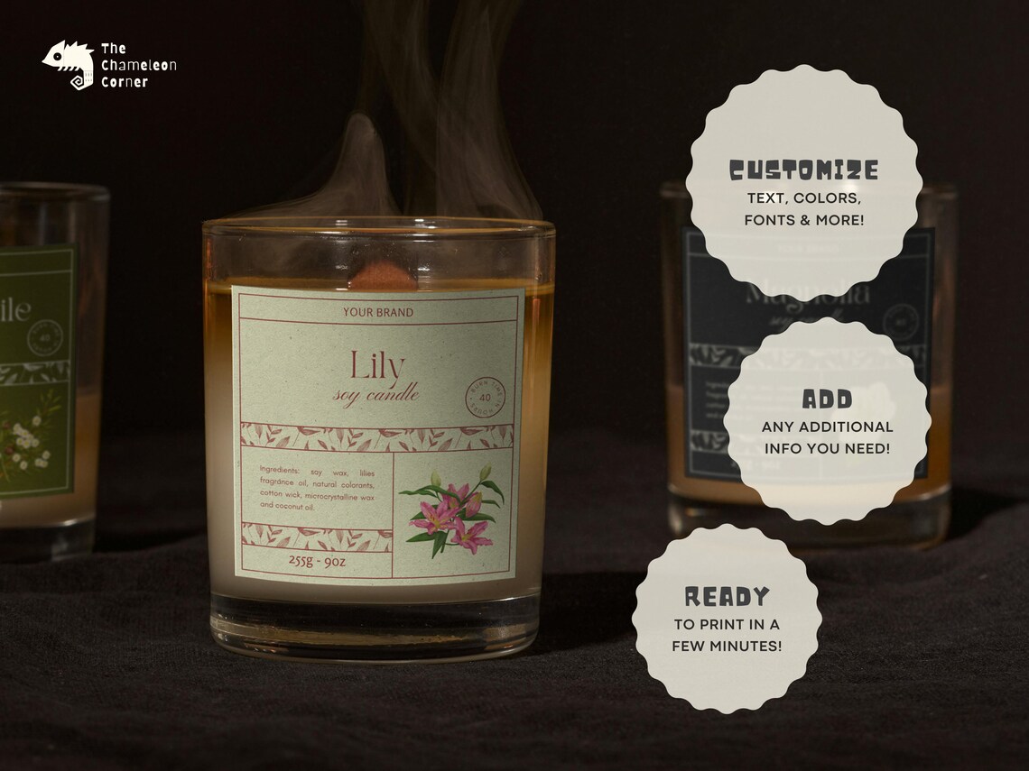 Printable Candle Label Canva Template, Flower Candle Label Bundle, Custom Label Template ...