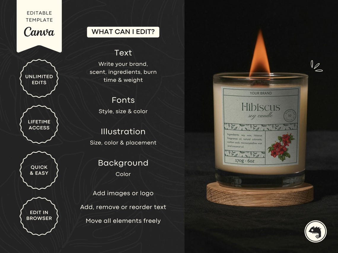 Printable Candle Label Canva Template, Flower Candle Label Bundle ...