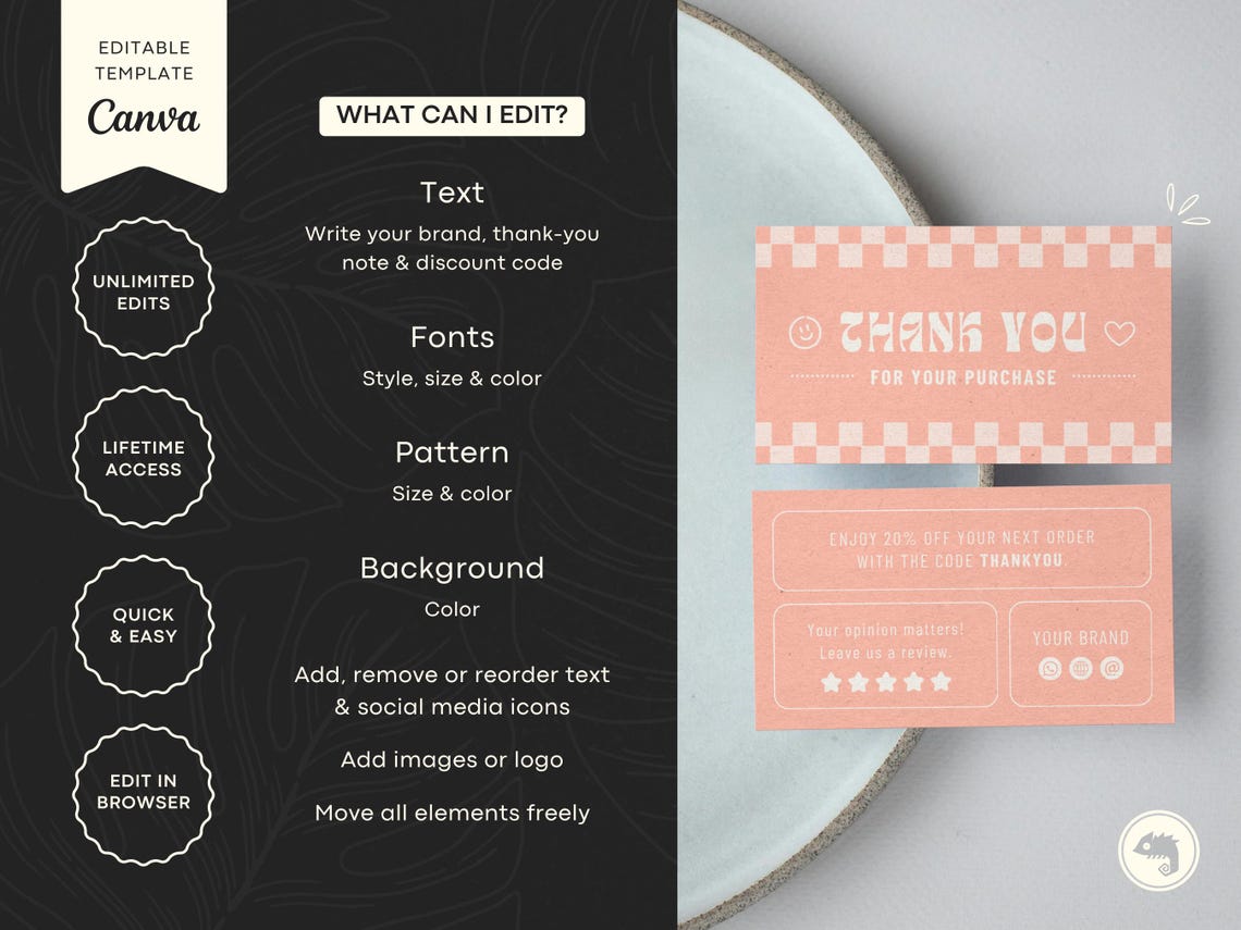 Printable Thank You Card Canva Template, Editable Customer Package ...