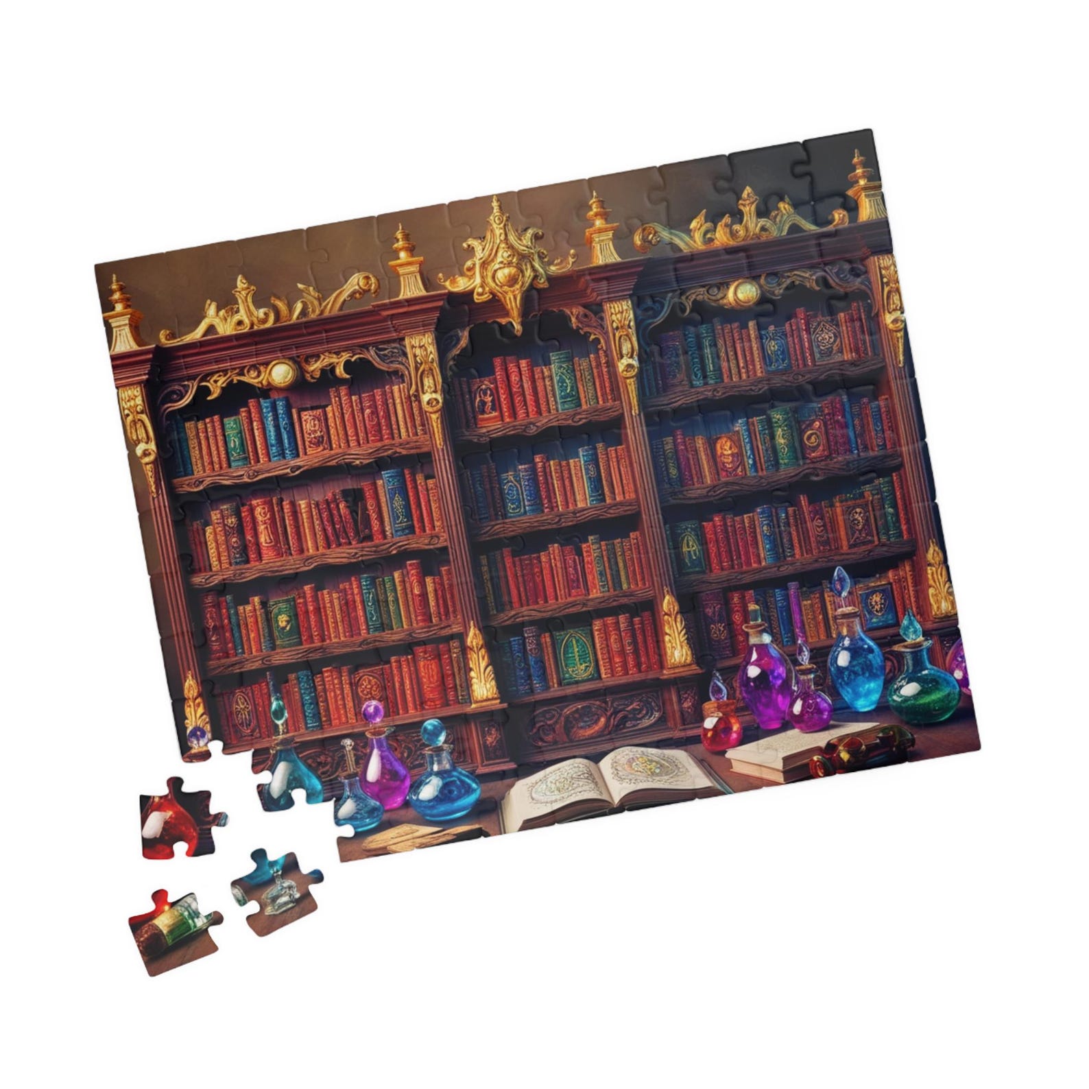 Magical Bookcase Jigsaw Puzzle, Family Activity, Games, Gift for Her - Etsy