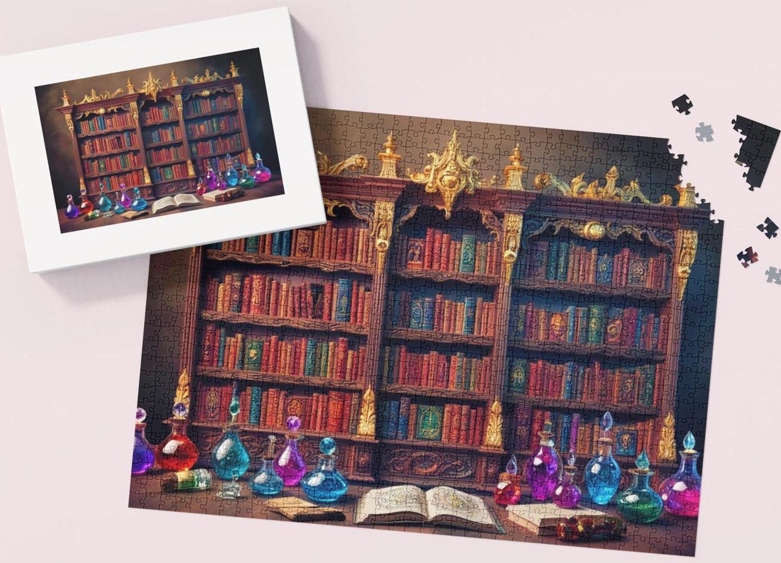 Magical Bookcase Jigsaw Puzzle, Family Activity, Games, Gift for Her - Etsy