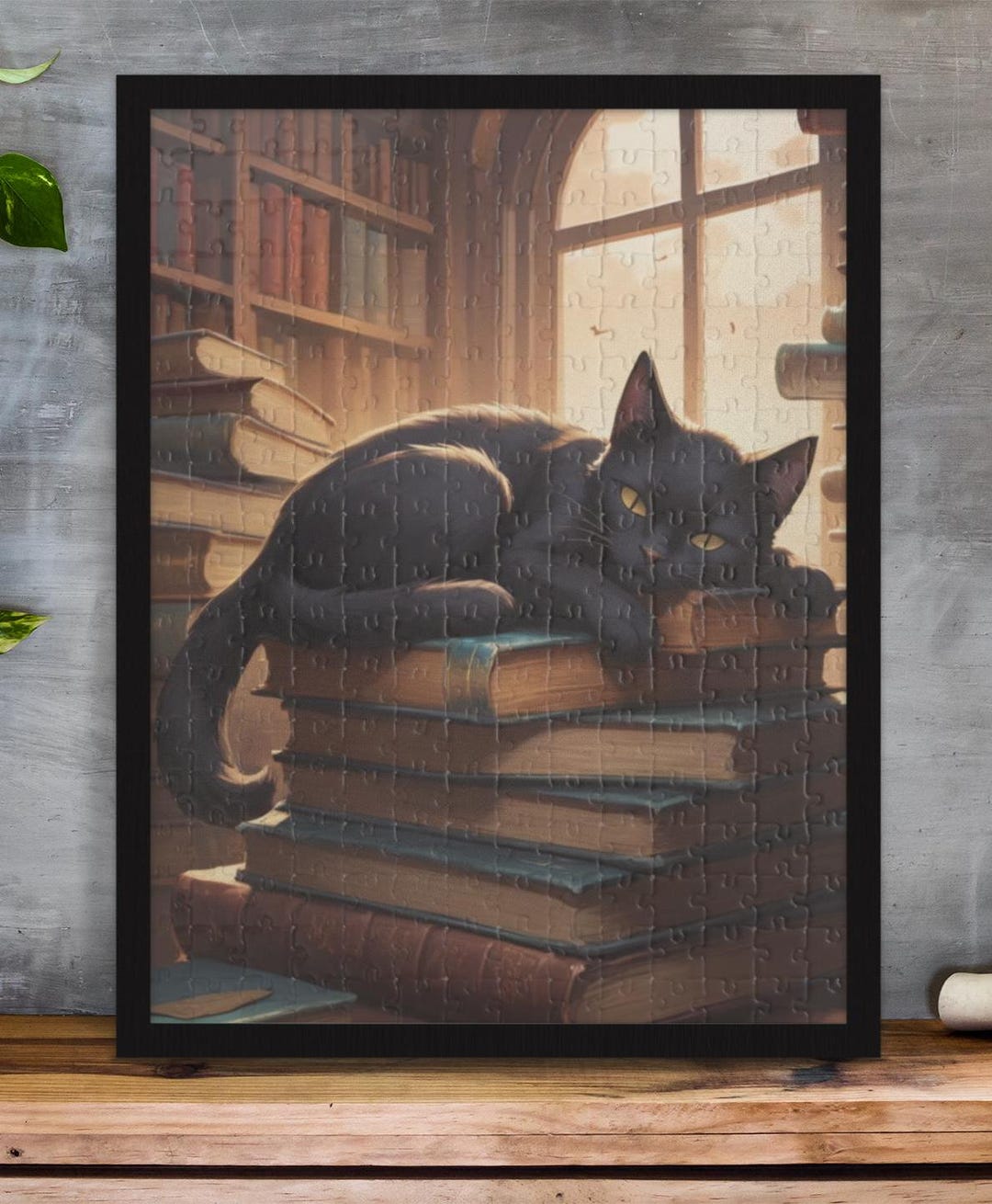 Black Cat & Books Jigsaw Puzzle: Cozy Library Scene - Etsy