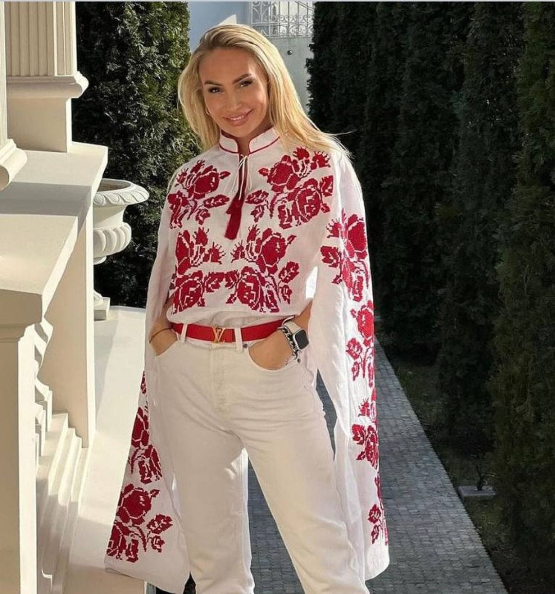 Embroidered Shirt Shirt With Roses Elegant Blouse Festive Blouse Gift ...