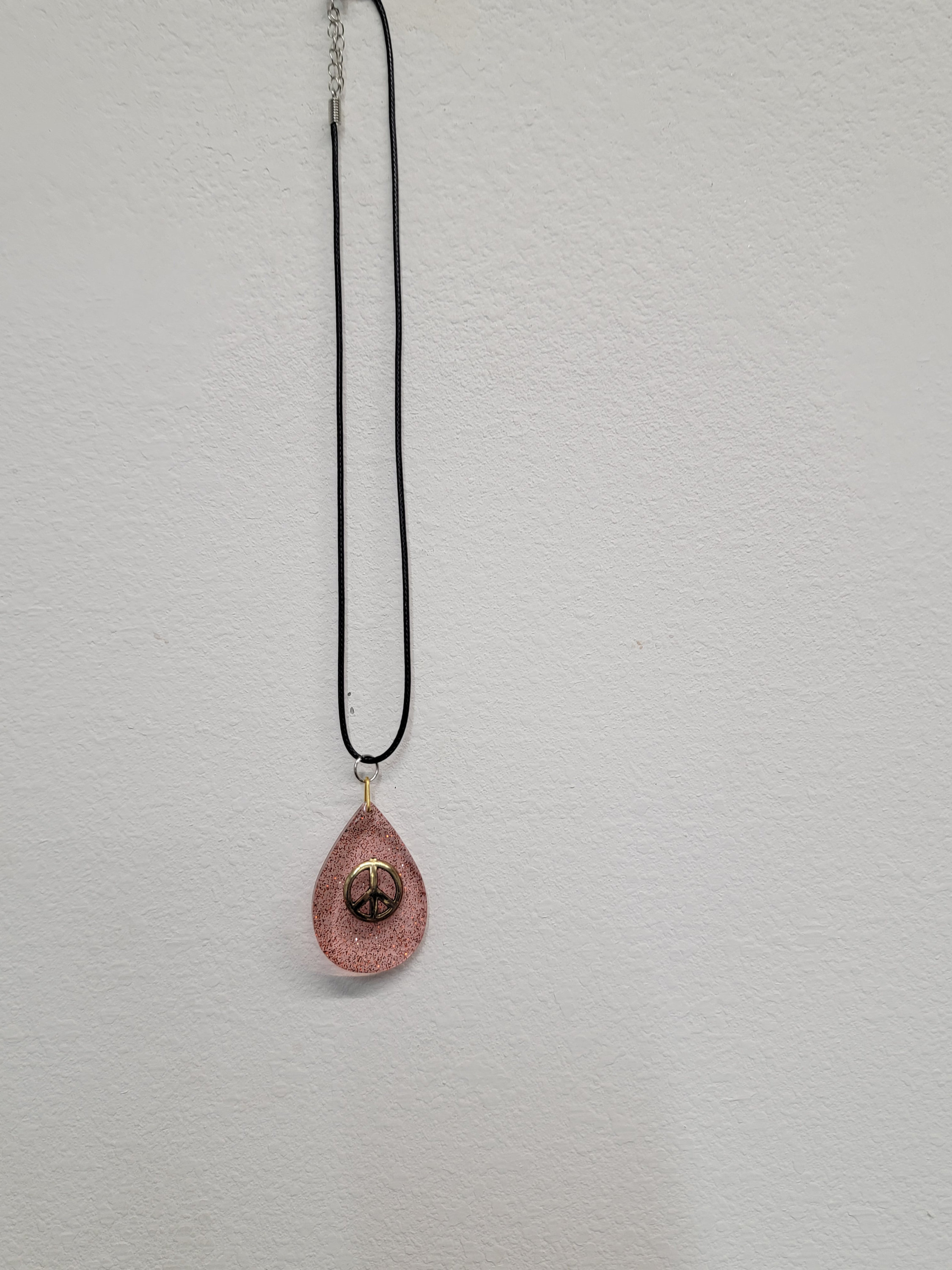 Teardrop Shaped Pendant With Peace Sign on Black Cord Necklace - Etsy