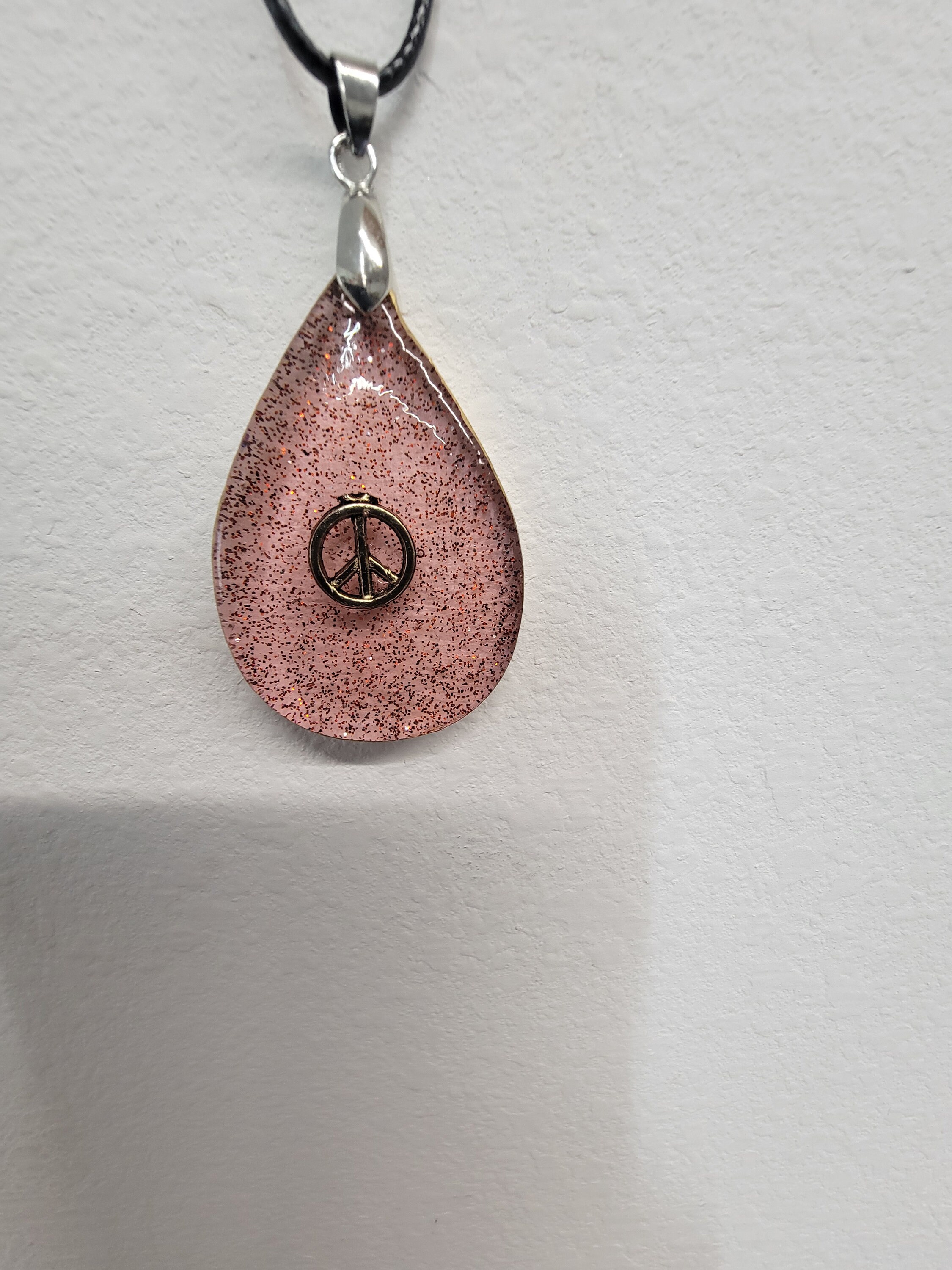 Teardrop Shaped Pendant With Peace Sign on Black Cord Necklace - Etsy