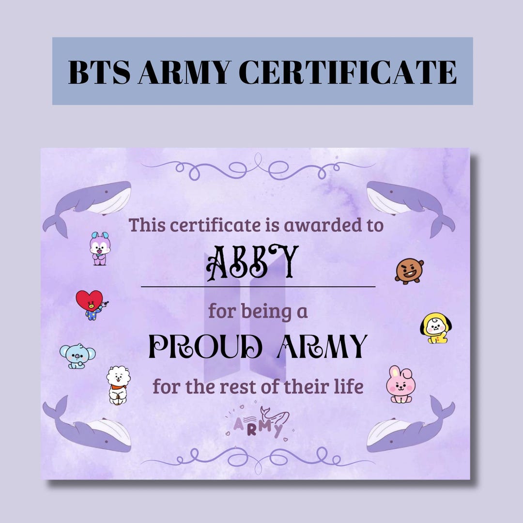 Certificado BTS Certificado BTS Orgulloso ARMY Regalo para fan del Kpop ...