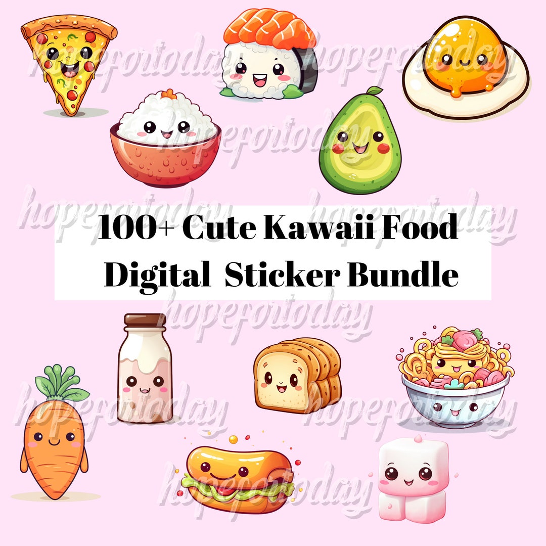 100 Cute Kawaii Food Digital Stickers Bundle, Kawaii Coloring Pages ...