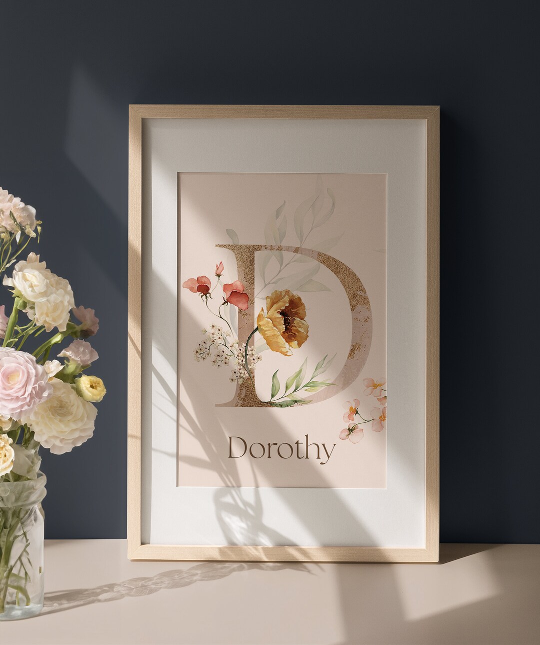 Letter D Name Print – Custom Floral Alphabet Wall Art – Gender Neutral ...