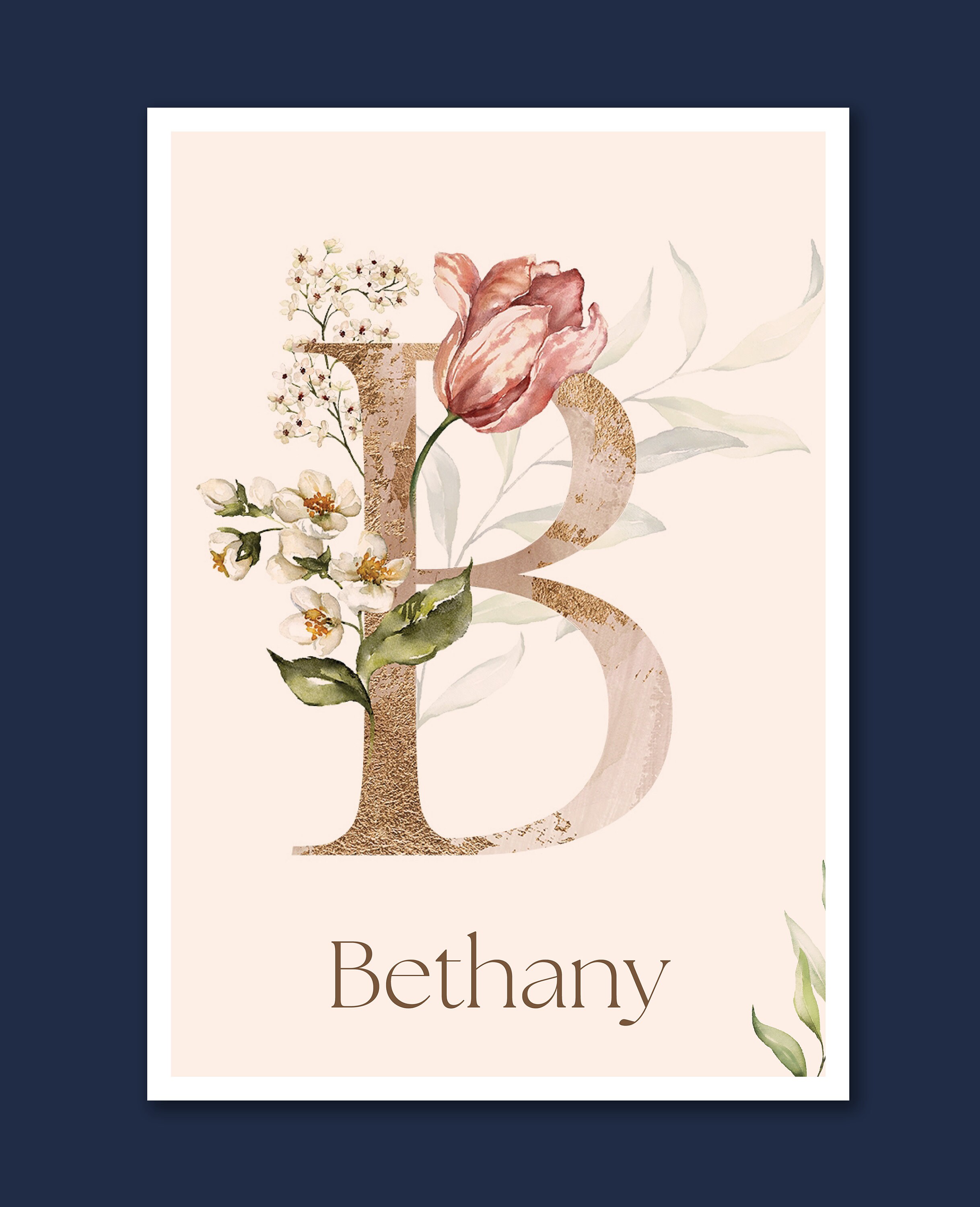 Floral Letter B Name Print: Custom Nursery Wall Art (digital Download ...
