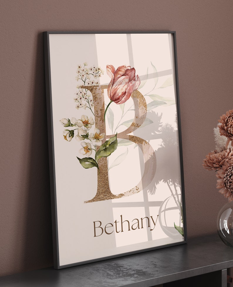 Floral Letter B Name Print: Custom Nursery Wall Art (digital Download ...