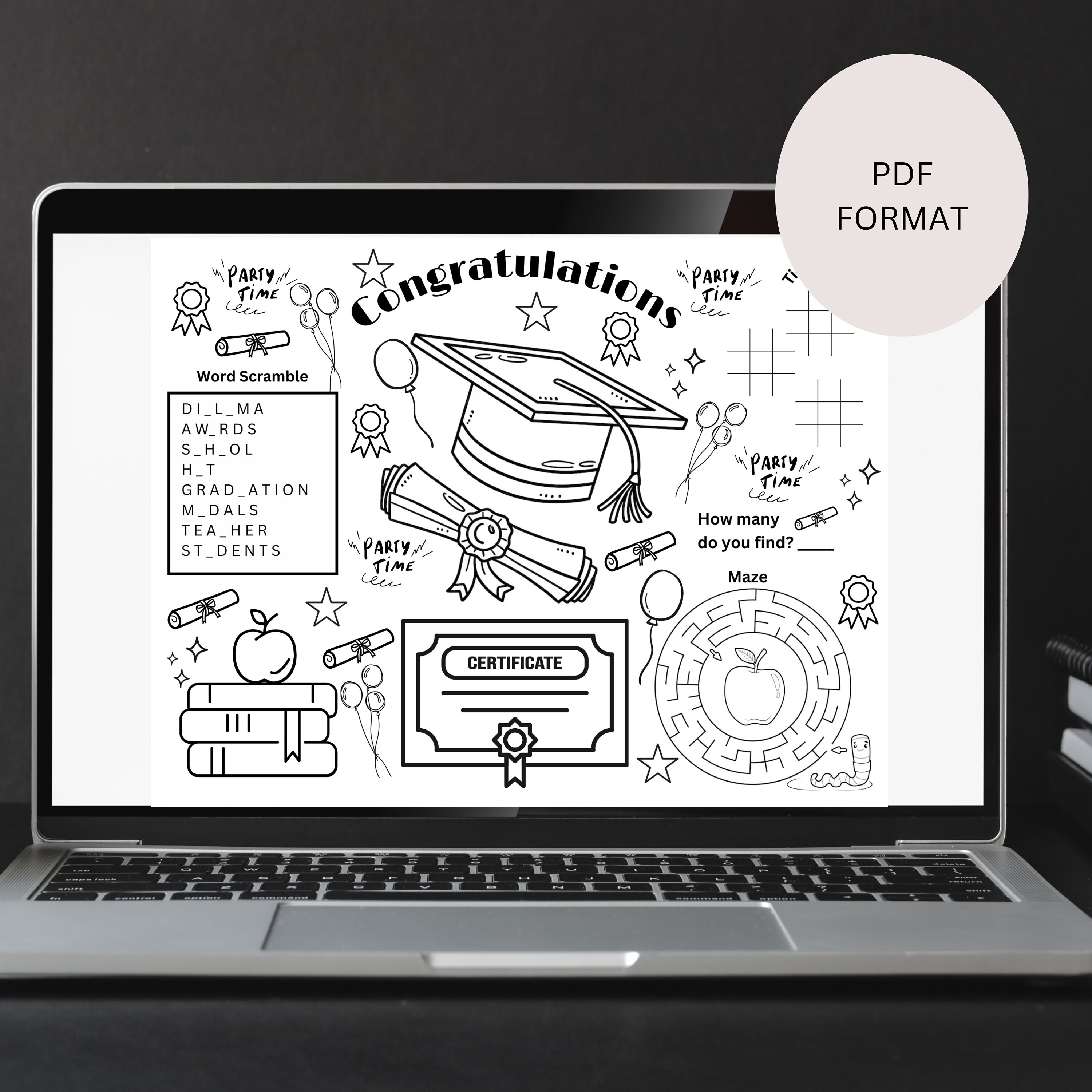 Graduation Party Printable Placemat/ Kids Activity Mat/ Printable ...