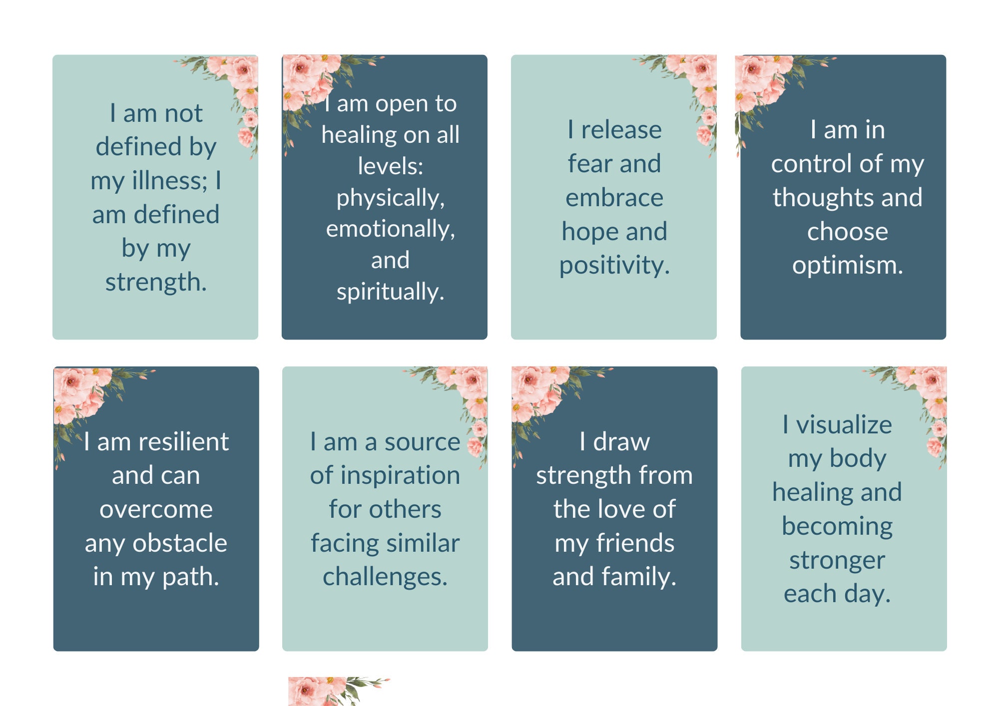 24 Positive Affirmations Cards for Cancer Patients Emotional Support ...