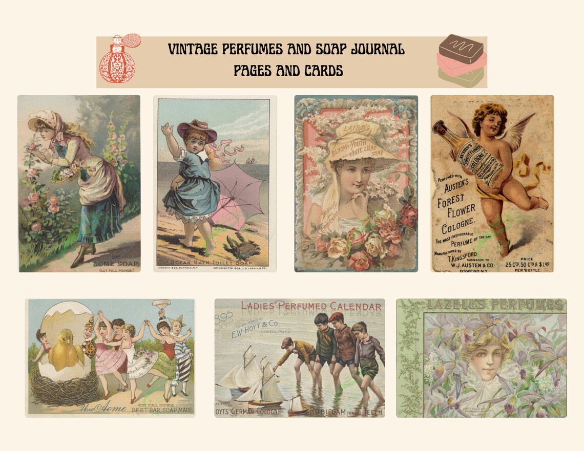 Vintage Perfume and Soap Theme Journal Pages and Journal Cards ...