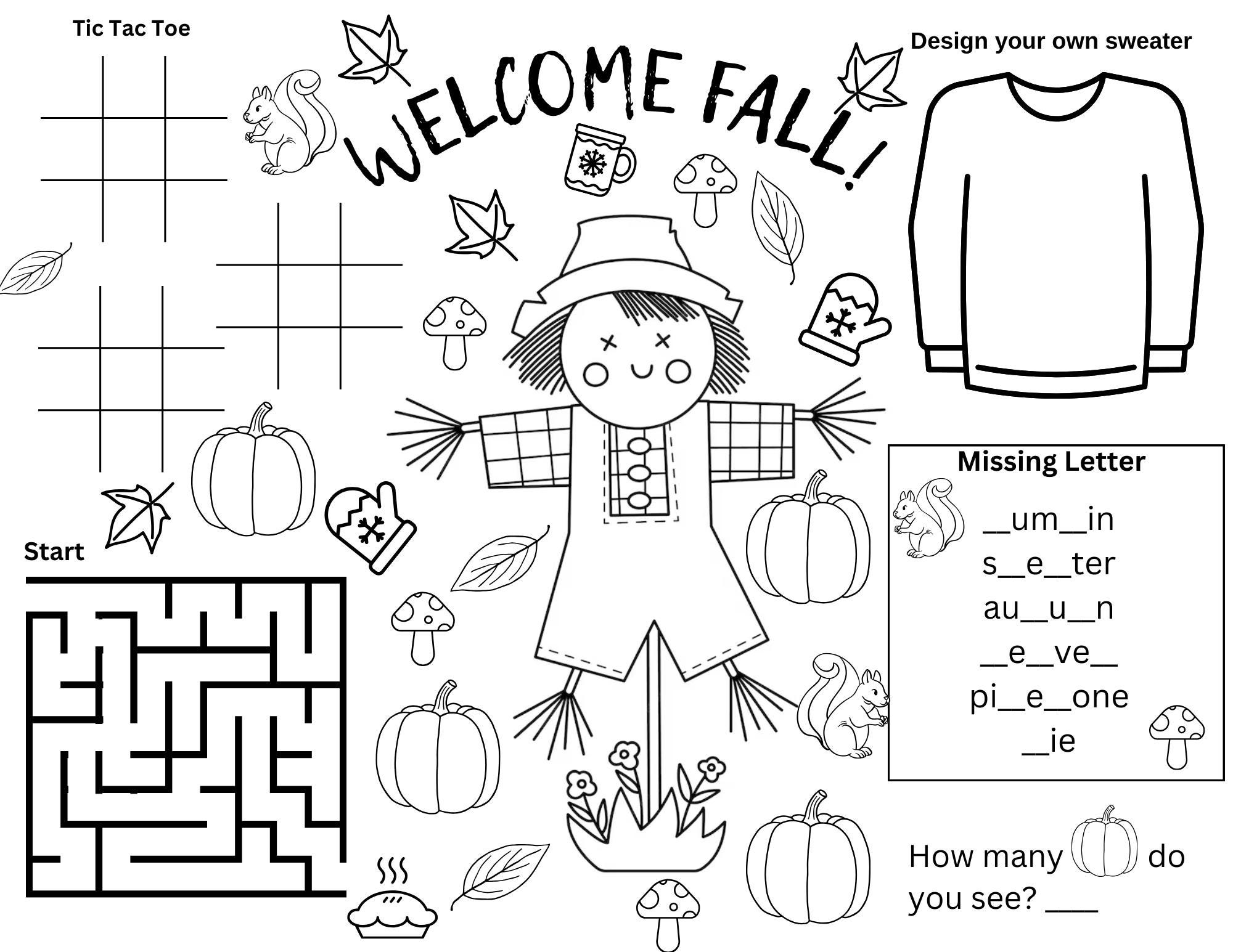 Welcome Fall Printable Placemat/ Kids Printable Mat/ Autumn Kids ...