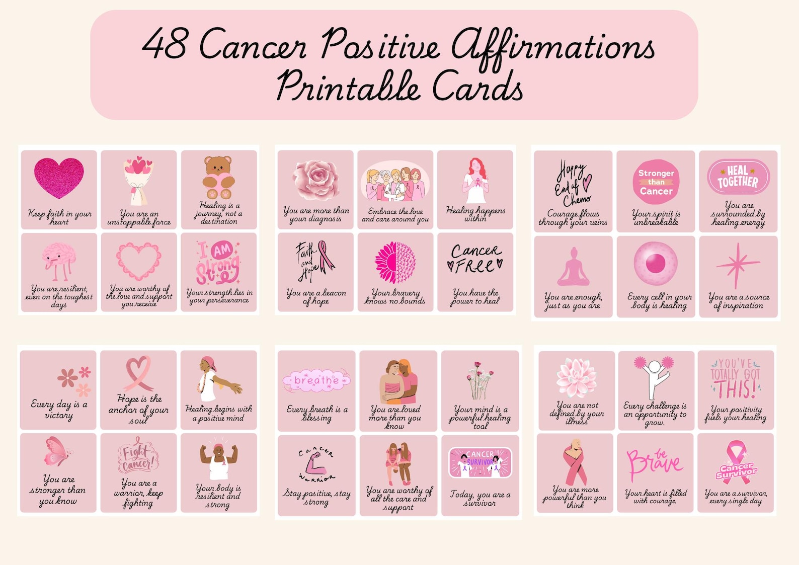 48 Cancer Positive Affirmation Cards Printable | Empowering Daily ...
