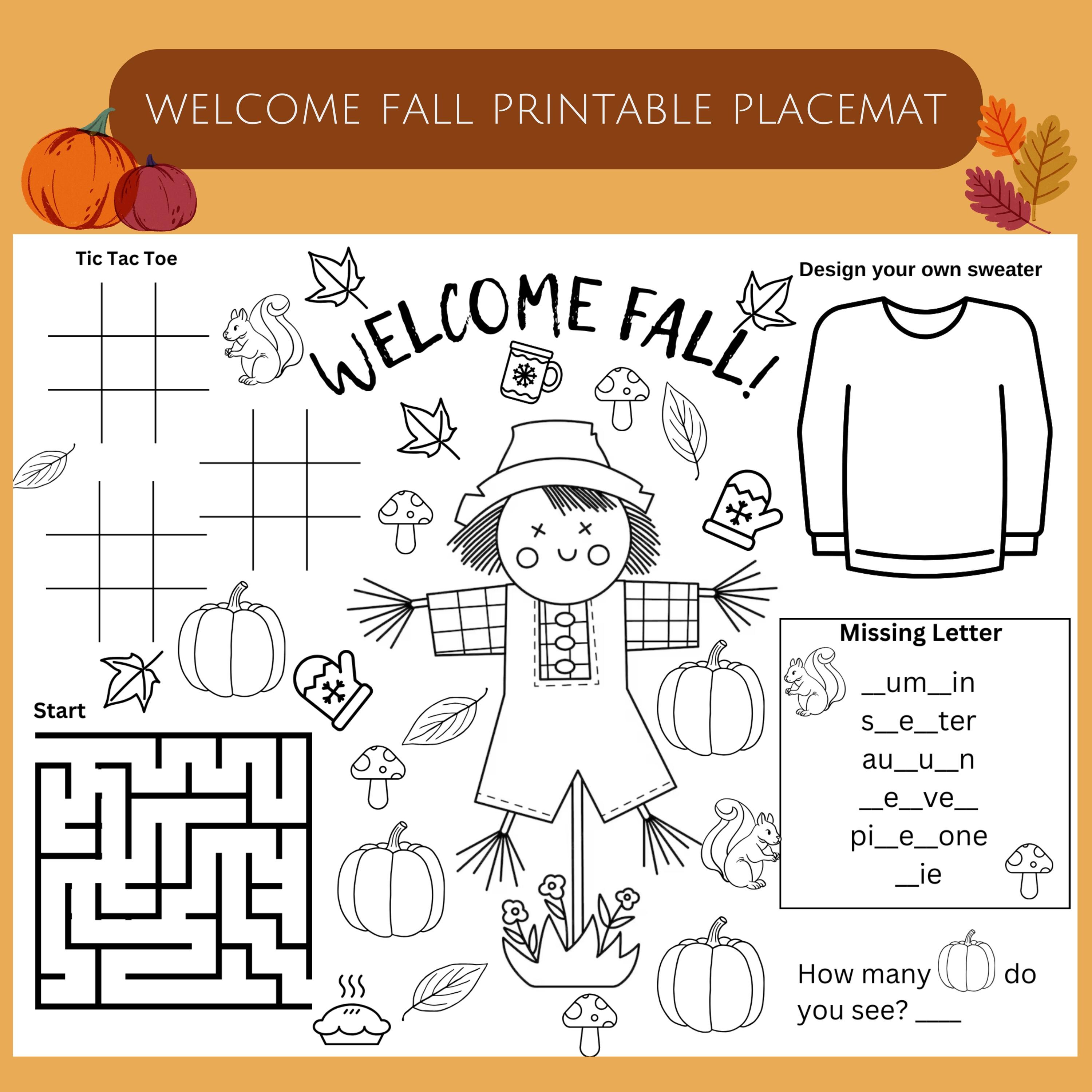 Welcome Fall Printable Placemat/ Kids Printable Mat/ Autumn Kids ...
