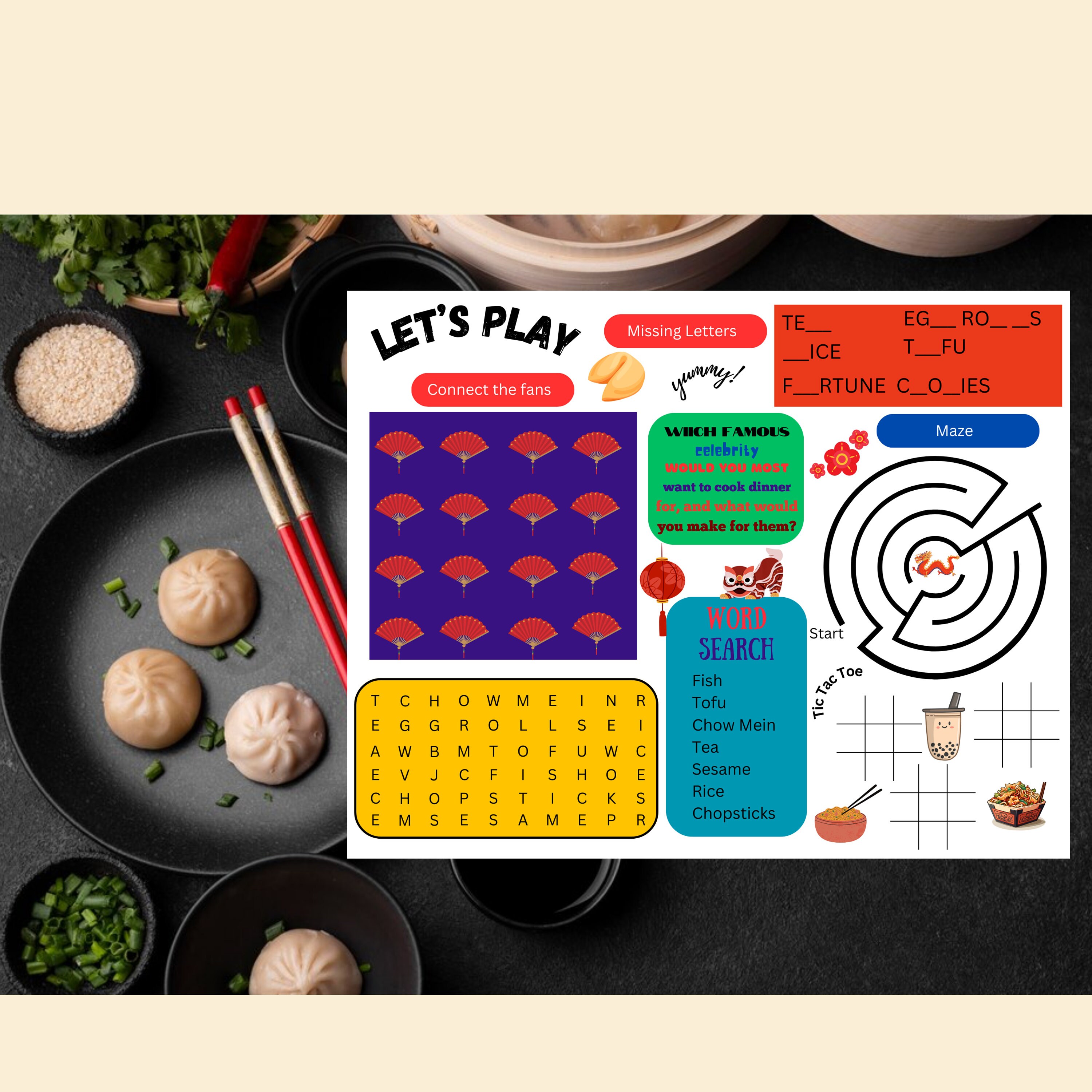 Chinese Restaurant Printable Placemat, Kids Printable Placemat, Kids ...