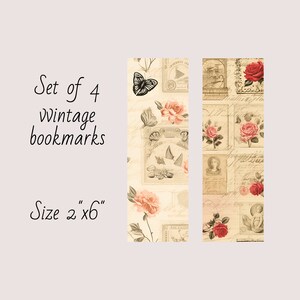 Vintage Roses Bookmark Set | 4 Printable Floral Bookmarks | Gift for ...