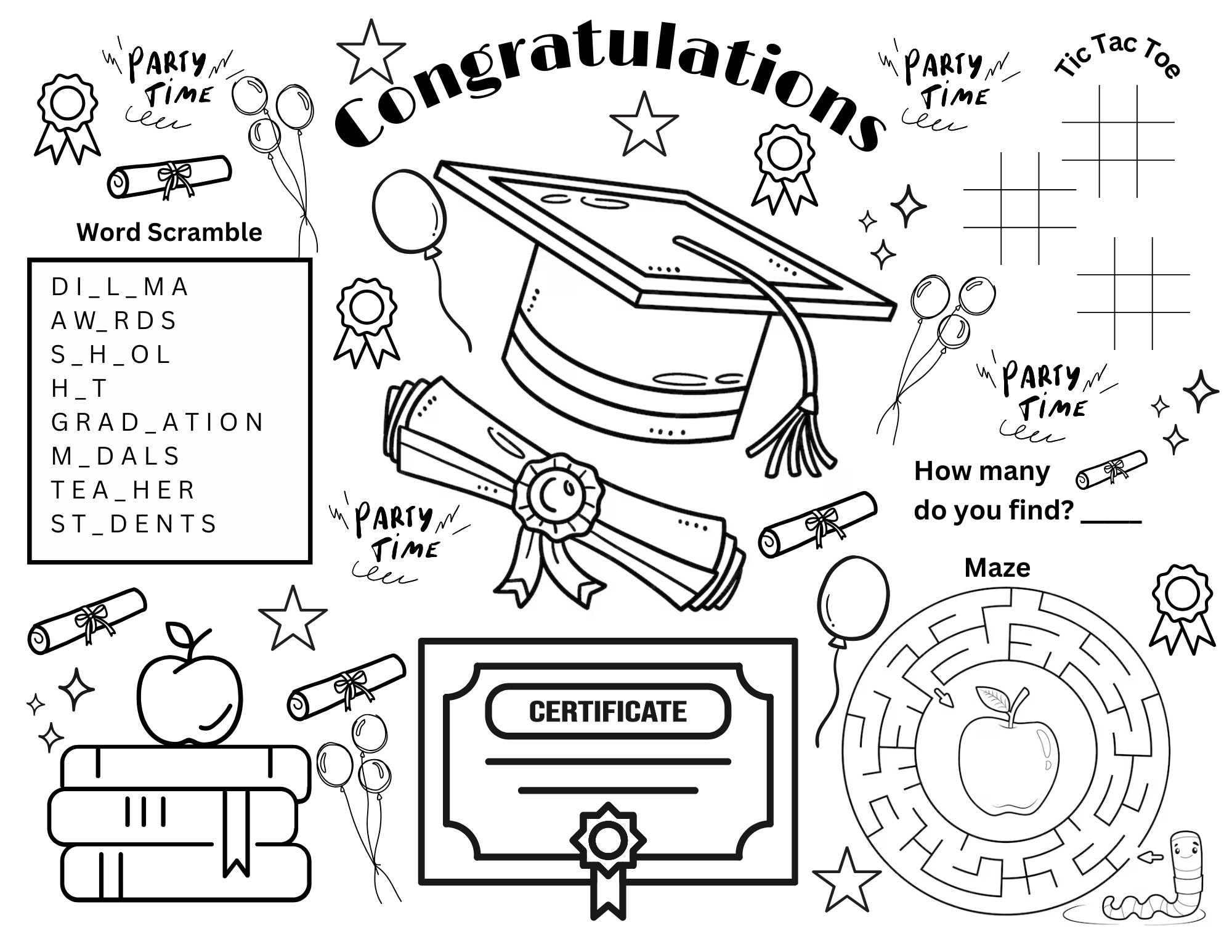 Graduation Party Printable Placemat/ Kids Activity Mat/ Printable ...