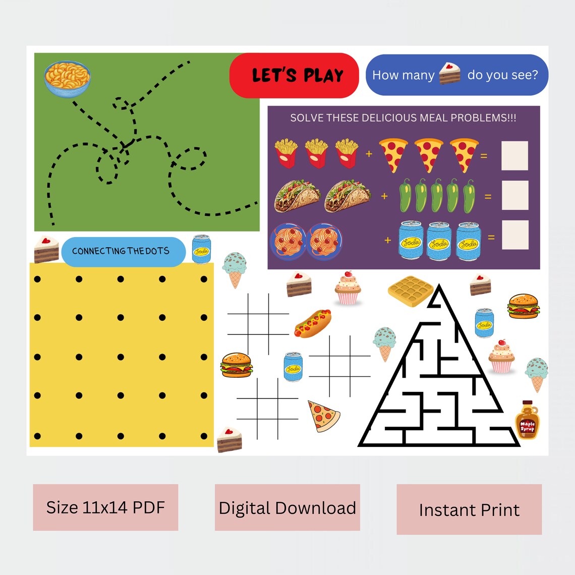 Restaurant Printable Placemat, Fast Food Printable Placemat, Kids ...