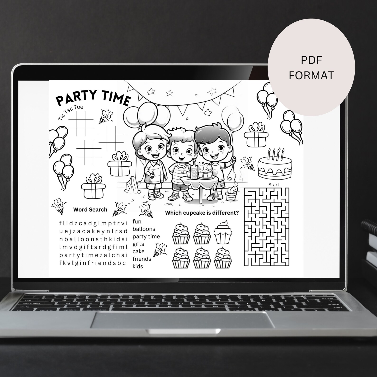 Party Time Printable Placemat for Kids/party Activity Mat for Kids ...