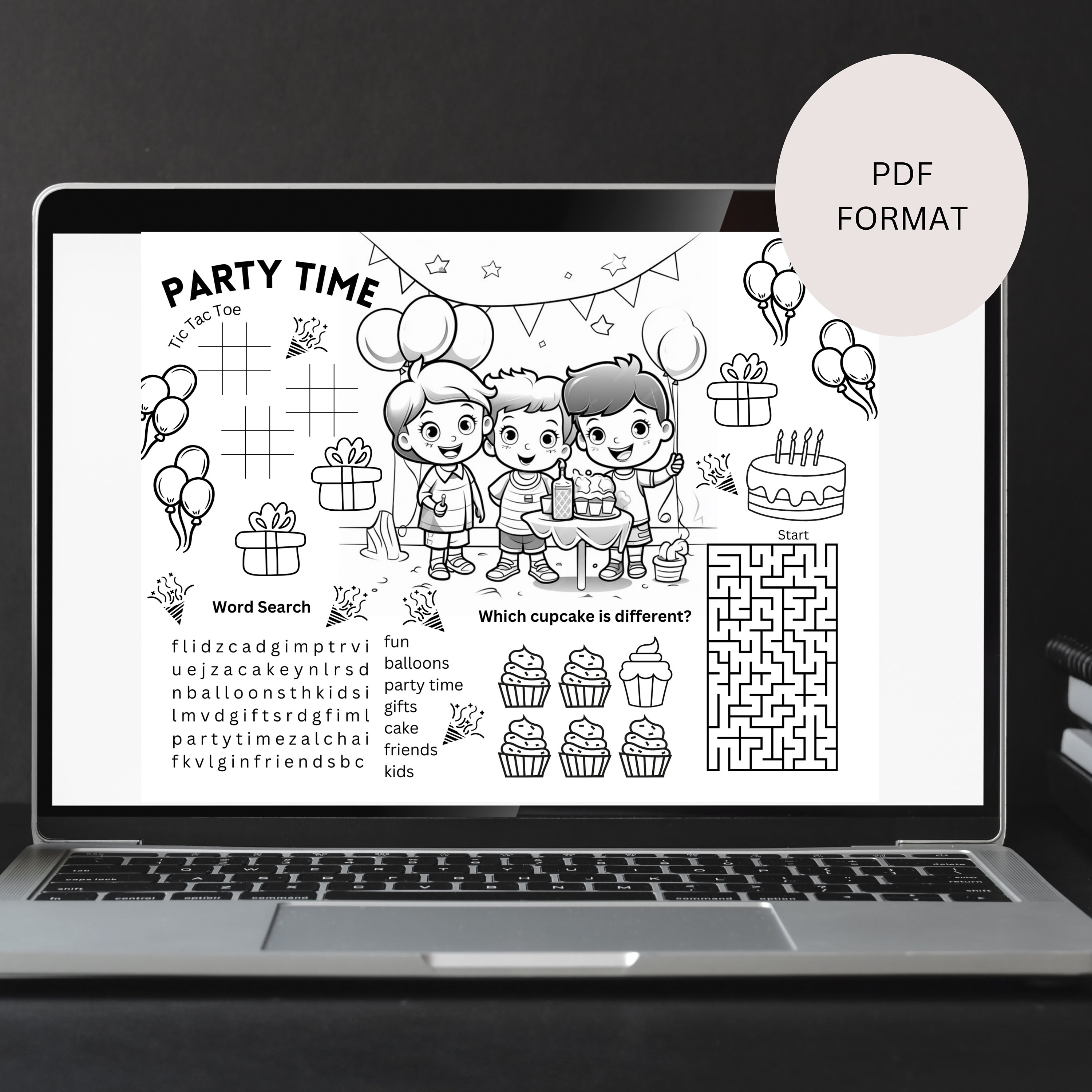 Party Time Printable Placemat for Kids/party Activity Mat for Kids ...