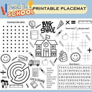Back to School Printable Placemat/ Printable Activities for Kids/ Child ...