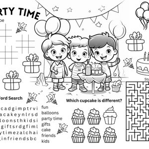 Party Time Printable Placemat for Kids/party Activity Mat for Kids ...