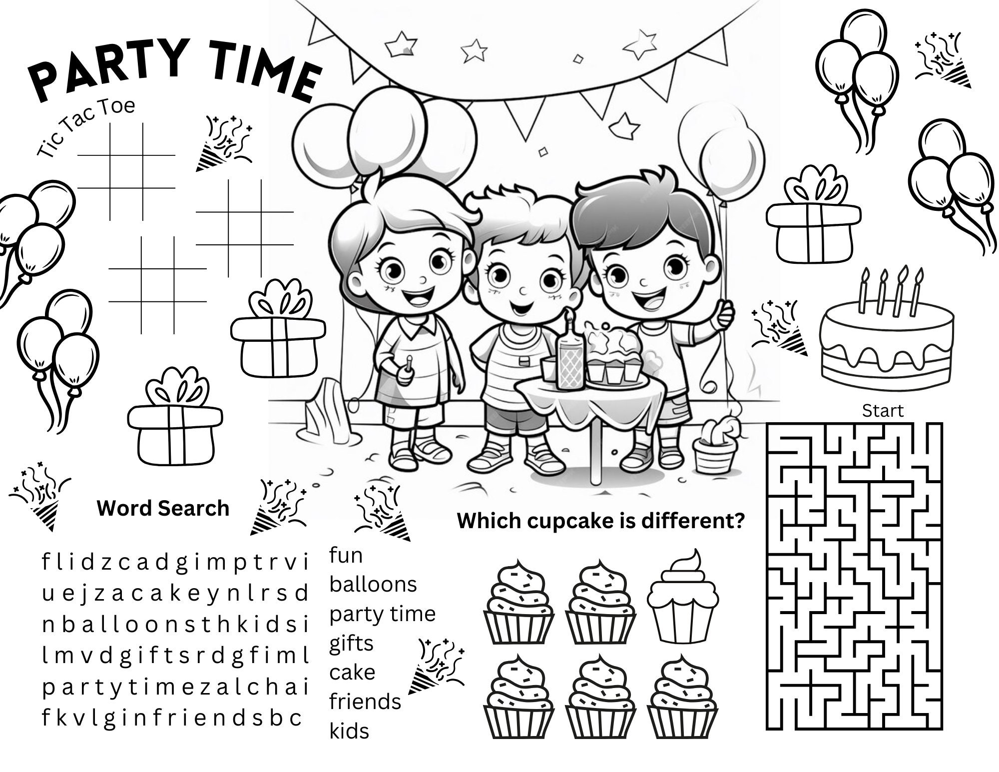 Party Time Printable Placemat for Kids/party Activity Mat for Kids ...