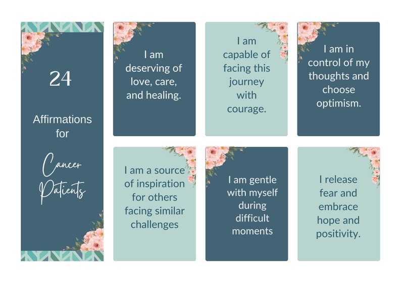 24 Positive Affirmations Cards for Cancer Patients Emotional Support ...