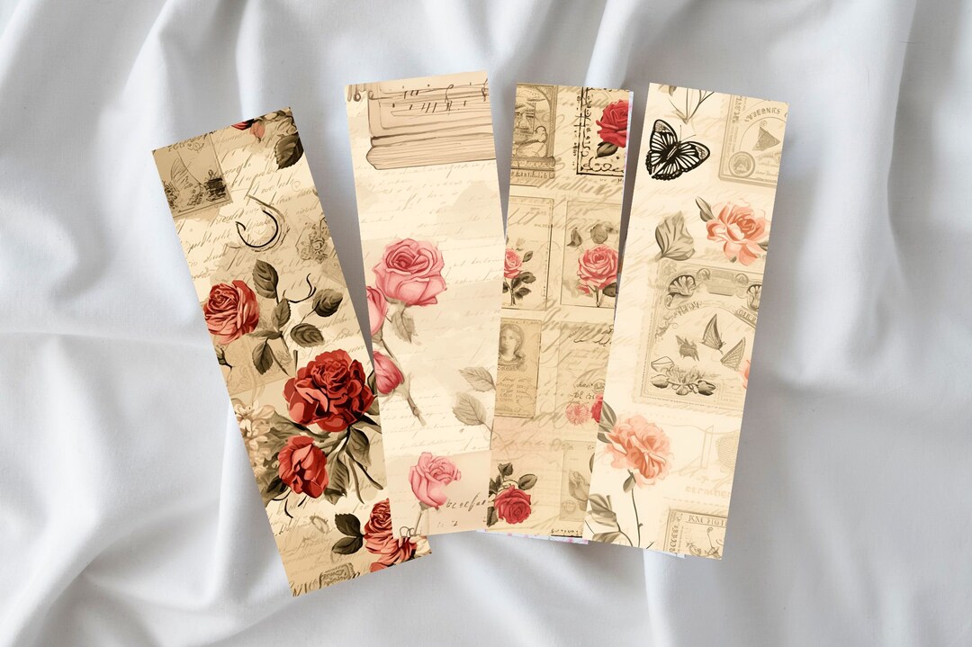 Vintage Roses Bookmark Set | 4 Printable Floral Bookmarks | Gift for ...