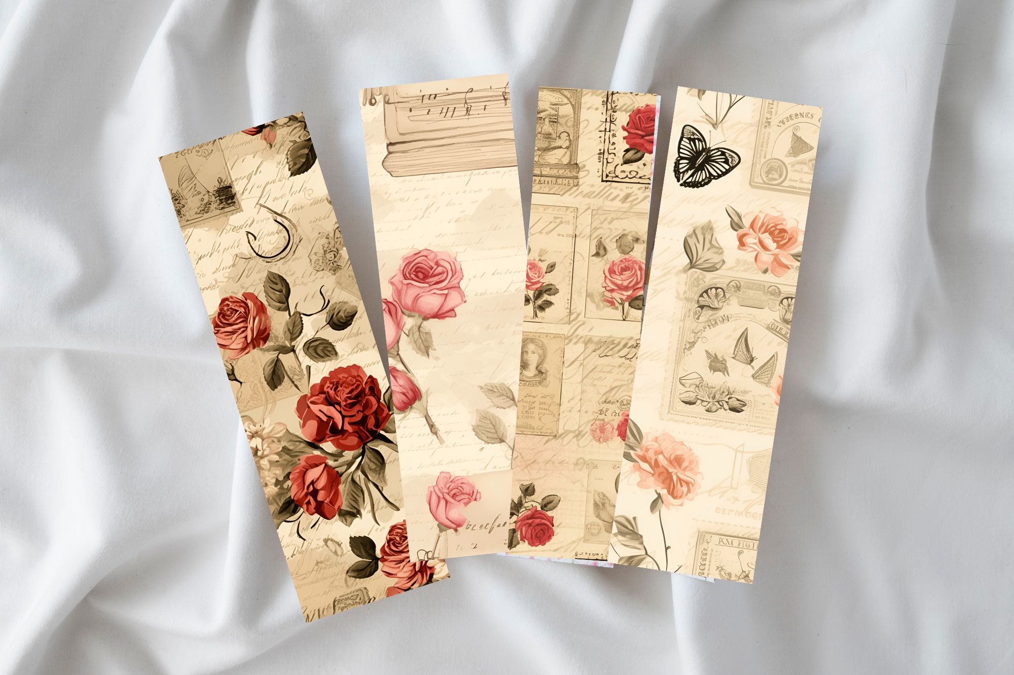 Vintage Roses Bookmark Set | 4 Printable Floral Bookmarks | Gift for ...