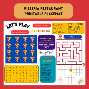 Pizzeria Restaurant Printable Placemat for Kids, Kids Activity Sheet ...