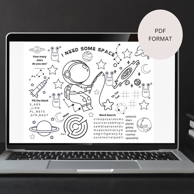 Astronaut Printable Placemat for Kids/ Activity Mat for Kids/ Coloring ...