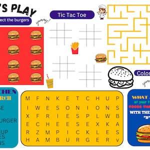 Burger Restaurant Printable Placemat, Summer Party Activity Placemat ...