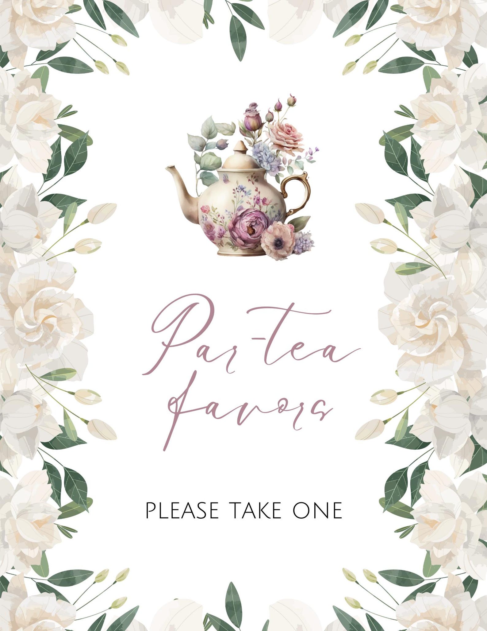Vintage Printable Par-tea Favors Sign, Par-tea Favor Table Sign, Bridal ...