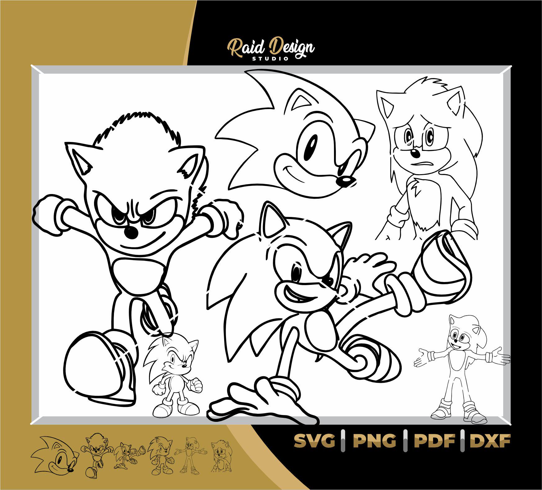 6 Sonic Design in Lines, Cutting File, Sonic Design for Printing on T ...