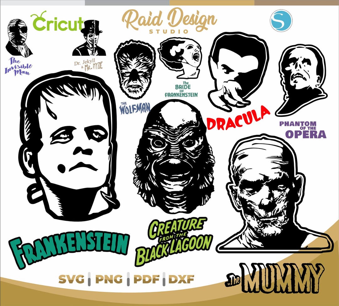 Classic Monsters Collection, Face of Frankenstein, Wolfman Svg, the ...