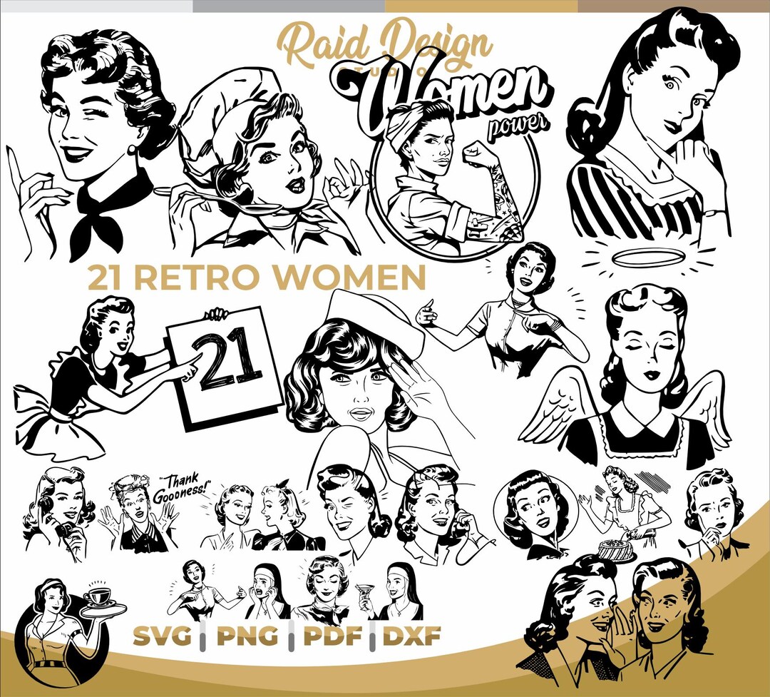 Retro Women Svg Collection, Retro Girls Vintage Svg, Retro Woman ...