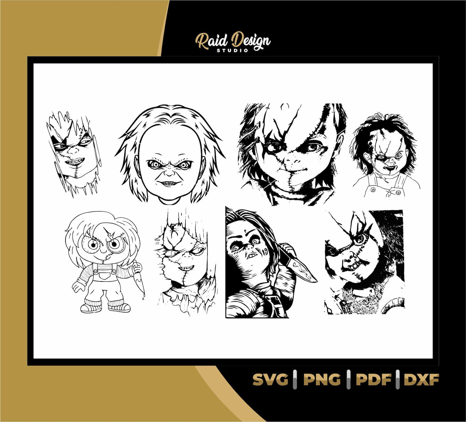 Chucky Silhouette for Halloween, Chucky Png for T-shirt Printing, Worn ...