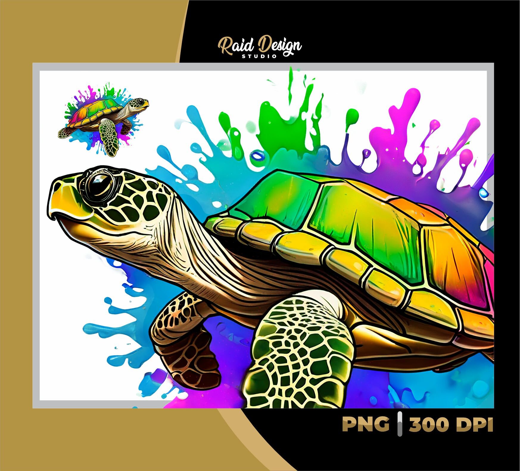 Colorful Realistic Aquatic Turtle Design, Paint Splash With Sea Animal ...
