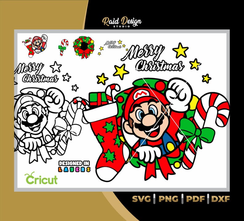 Mario Bros Design for Christmas in Svg, Mario Bros With Layered Colors ...
