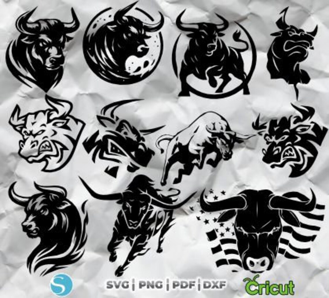 Bull Silhouette Bundle, Bull Face Designs, Vector of Angry Bull, Bull ...